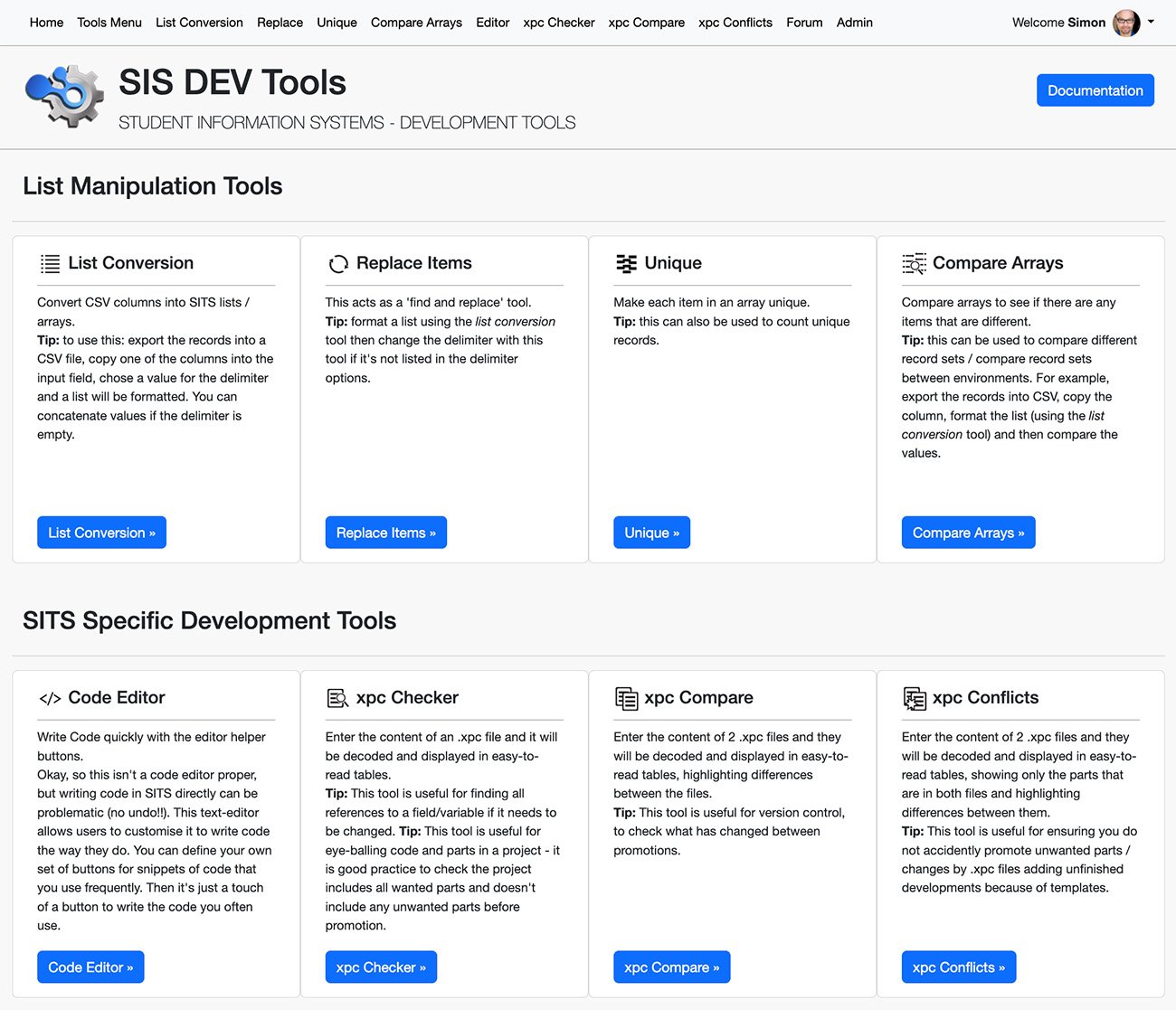SIS DEV Tools - Home